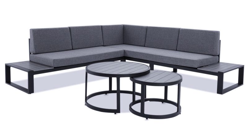 Norma 5 Seater Outdoor Platform Lounge Setting & Two Round Coffee ...